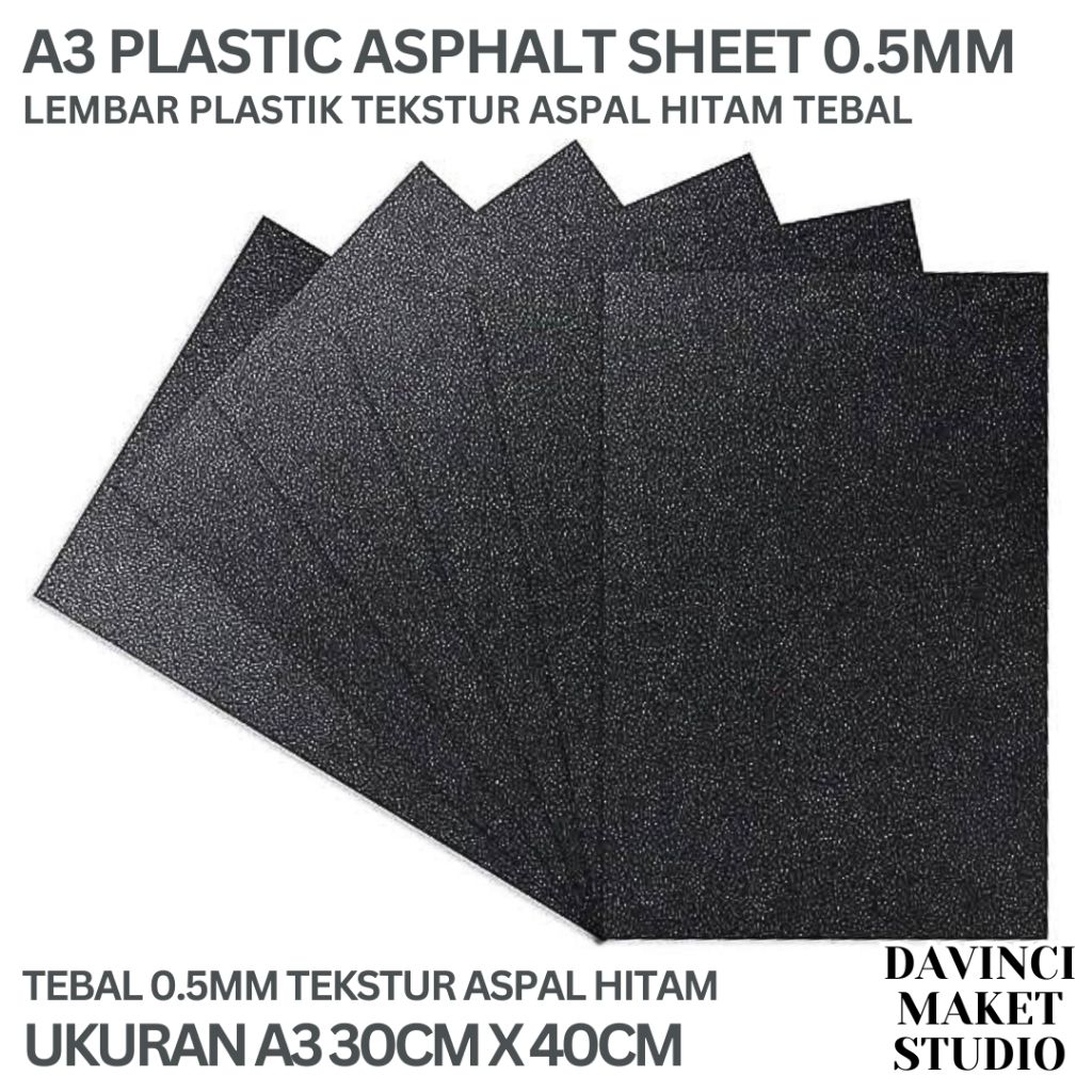 Jual (A3) Lembar Aspal Plastik Hitam Doff Kaku Pasir 0.5mm PP Tekstur ...