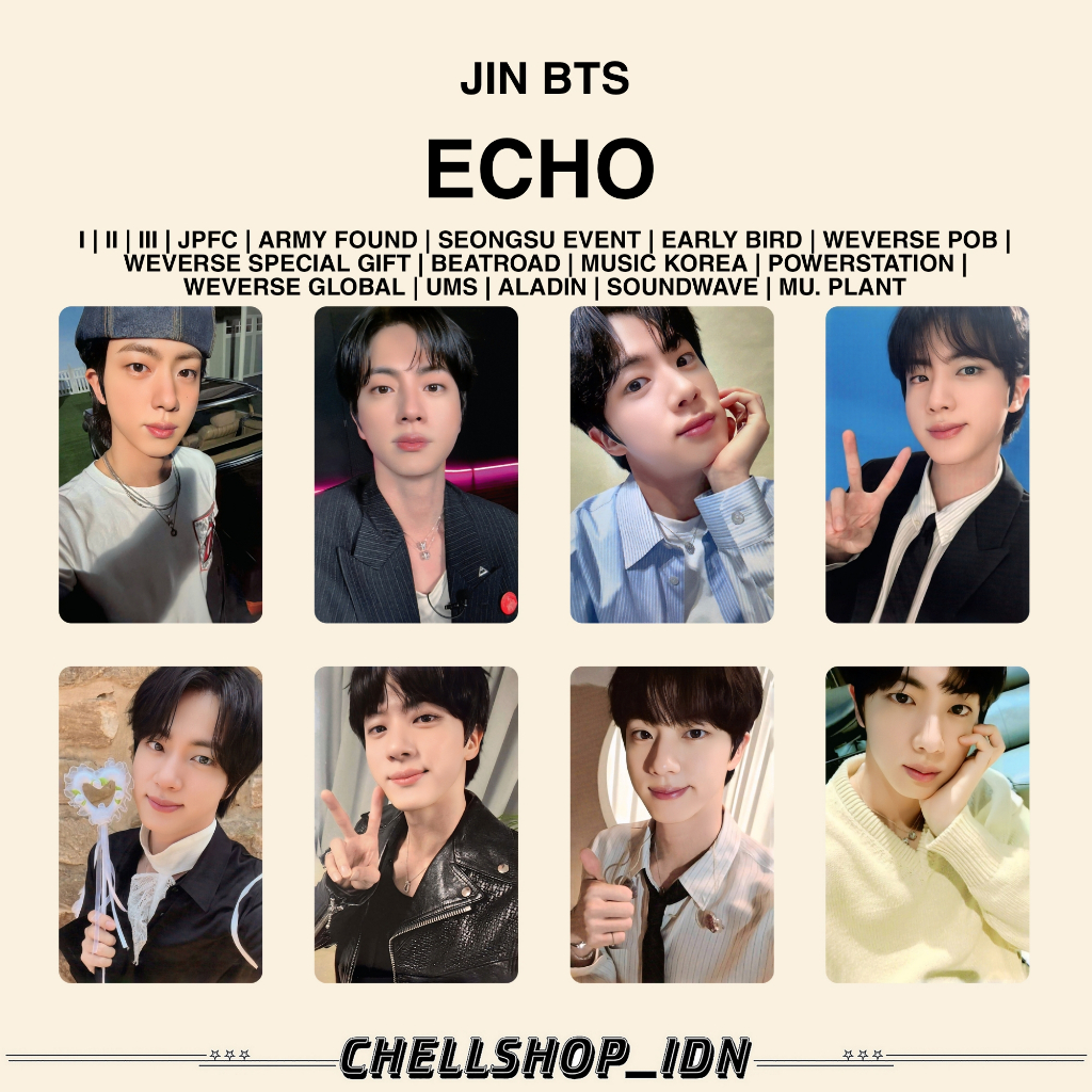 Jual PHOTOCARD JIN ECHO POB | ARMY FOUND | SEONGSU EVENT DLL | Shopee ...