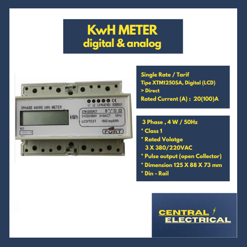 Jual KWH Meter 3 Phase, 4W /50Hz 20(100)A Merk FORT tipe XTM1250SA, Digital (LCD) > Direct ...