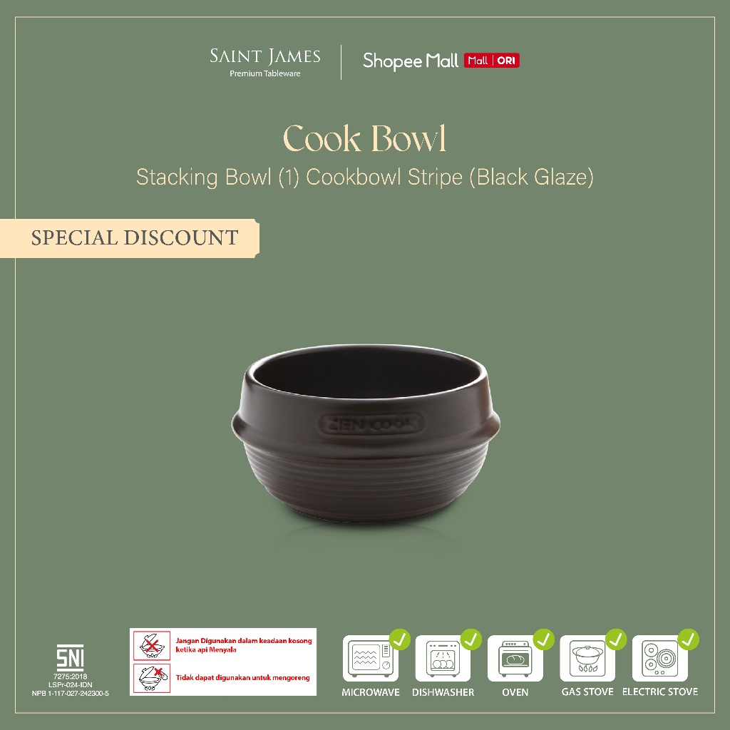 Jual Stacking Bowl (1) Cook Bowl Stripe (Black Glaze) | Shopee Indonesia