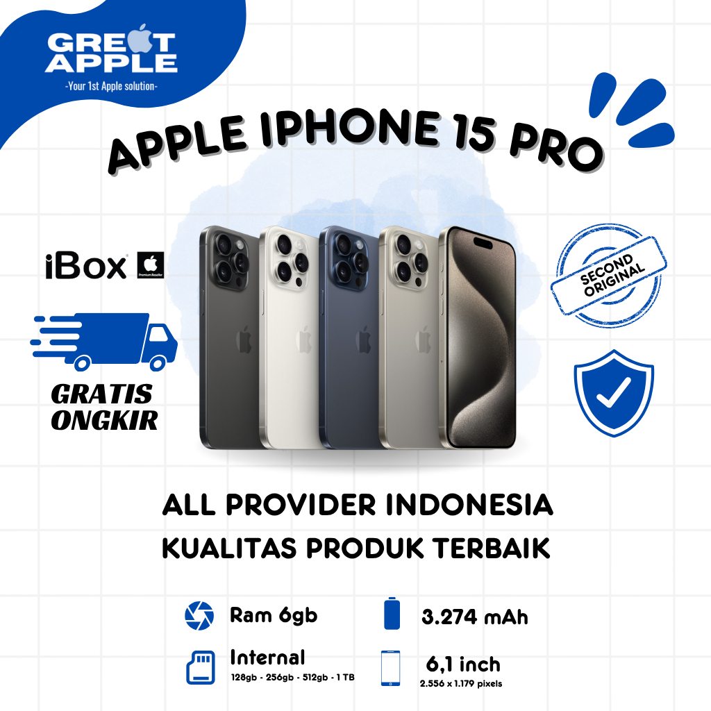 Jual GREAT IP 15 PRO 128GB 256GB Second BEKAS | MULUS NORMAL FULLSET | Shopee Indonesia