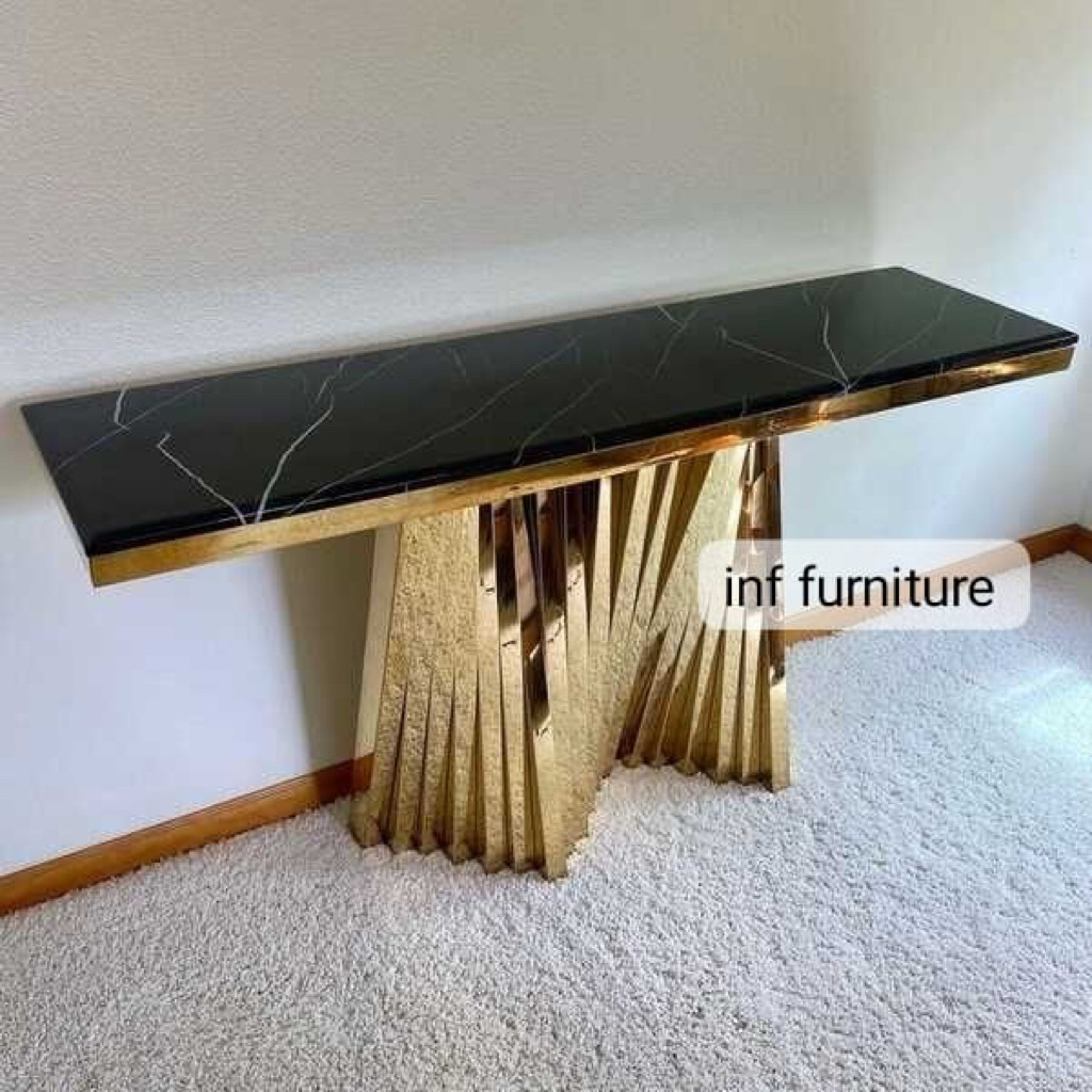 Jual meja konsul stainless top marmer meja konsul stainless gold ...