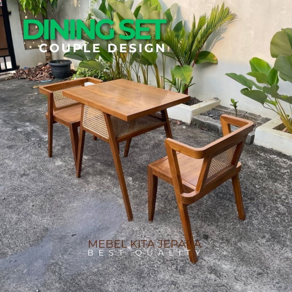 Jual Set Kursi Makan Japandi Couple | Meja Cafe Minimalis Modern Aesthetic Kayu Jati Kombinasi ...
