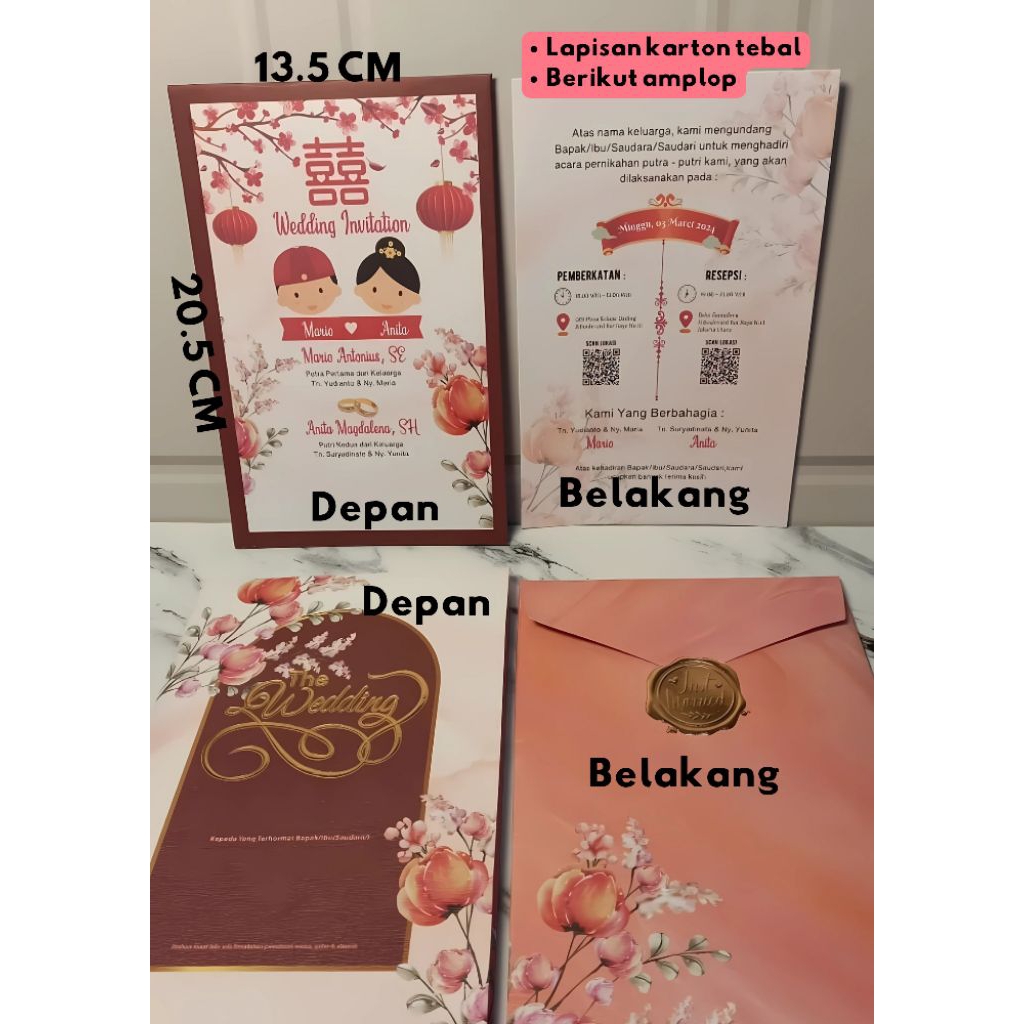 Jual Kartu undangan pernikahan chinese shuang xi bahan karton tebal ...