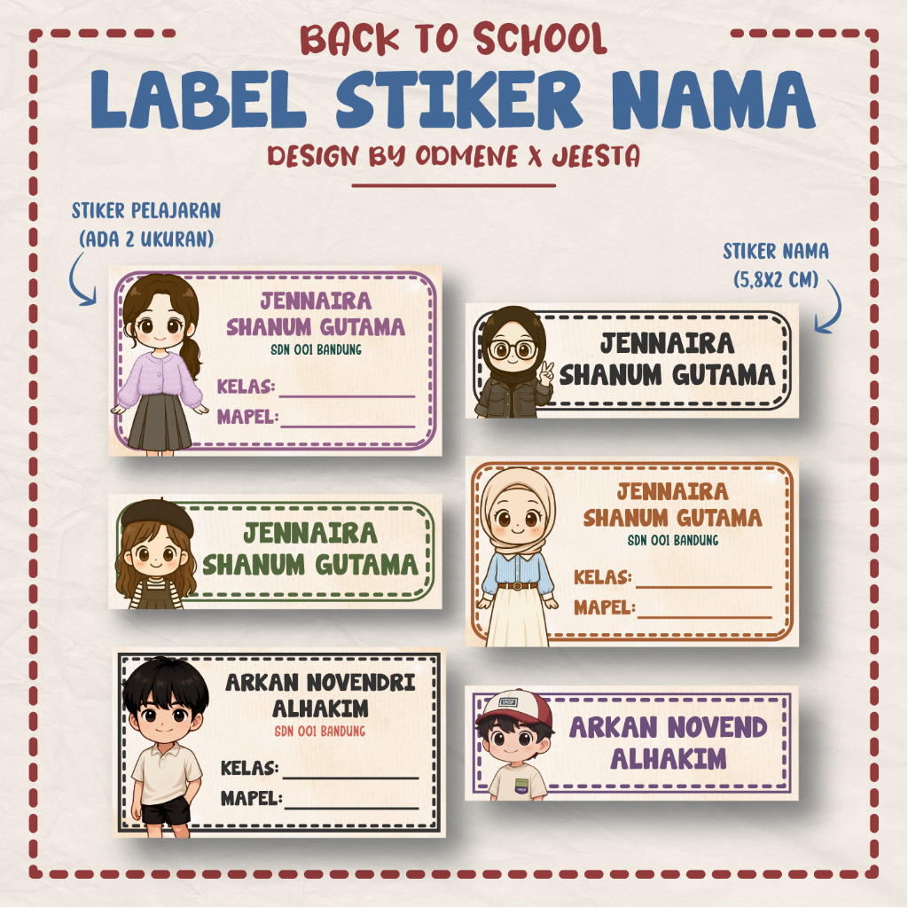 Jual Stiker Nama Custom Pelajaran / Stiker Nama Sekolah / Stiker Nama ...