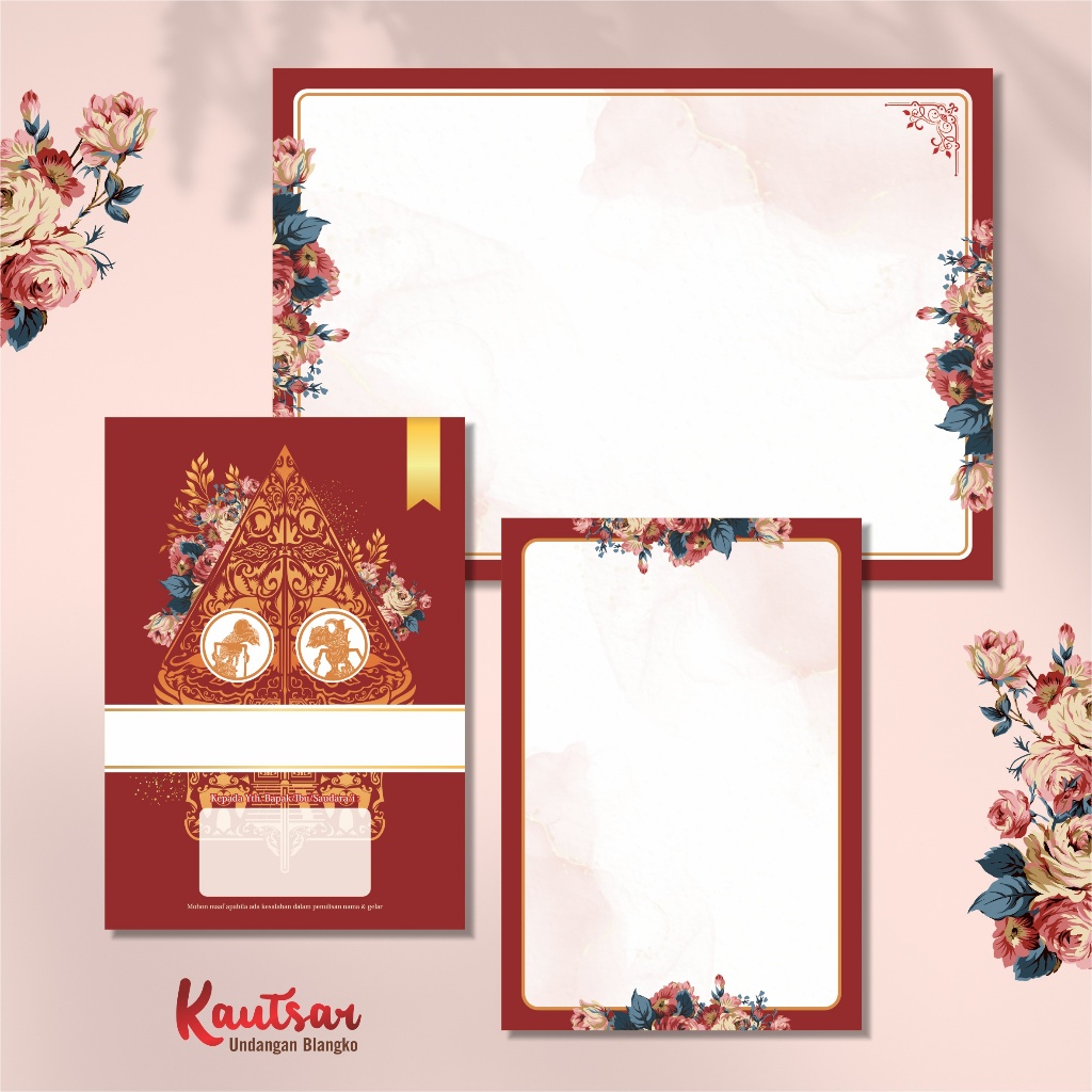 Jual Blangko Undangan Pernikahan Kosong Motif Wayang Maroon | Shopee ...