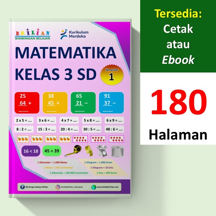 Jual Buku Matematika Kelas 3 SD Semester 1 dan 2 Kurikulum Merdeka | Shopee Indonesia