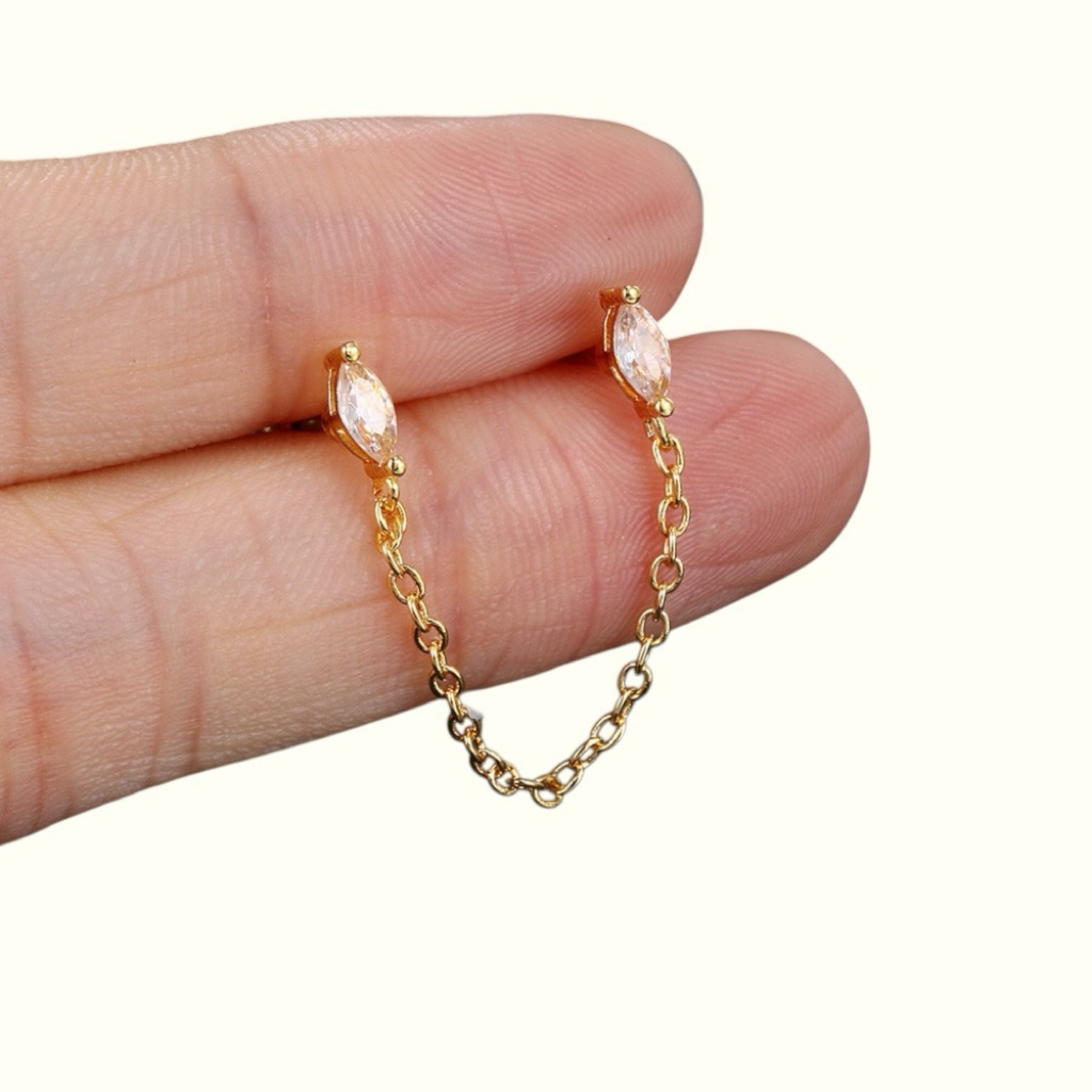 Jual zircon n’ chain ball-end earrings in GOLD colour (X2) / anting ...