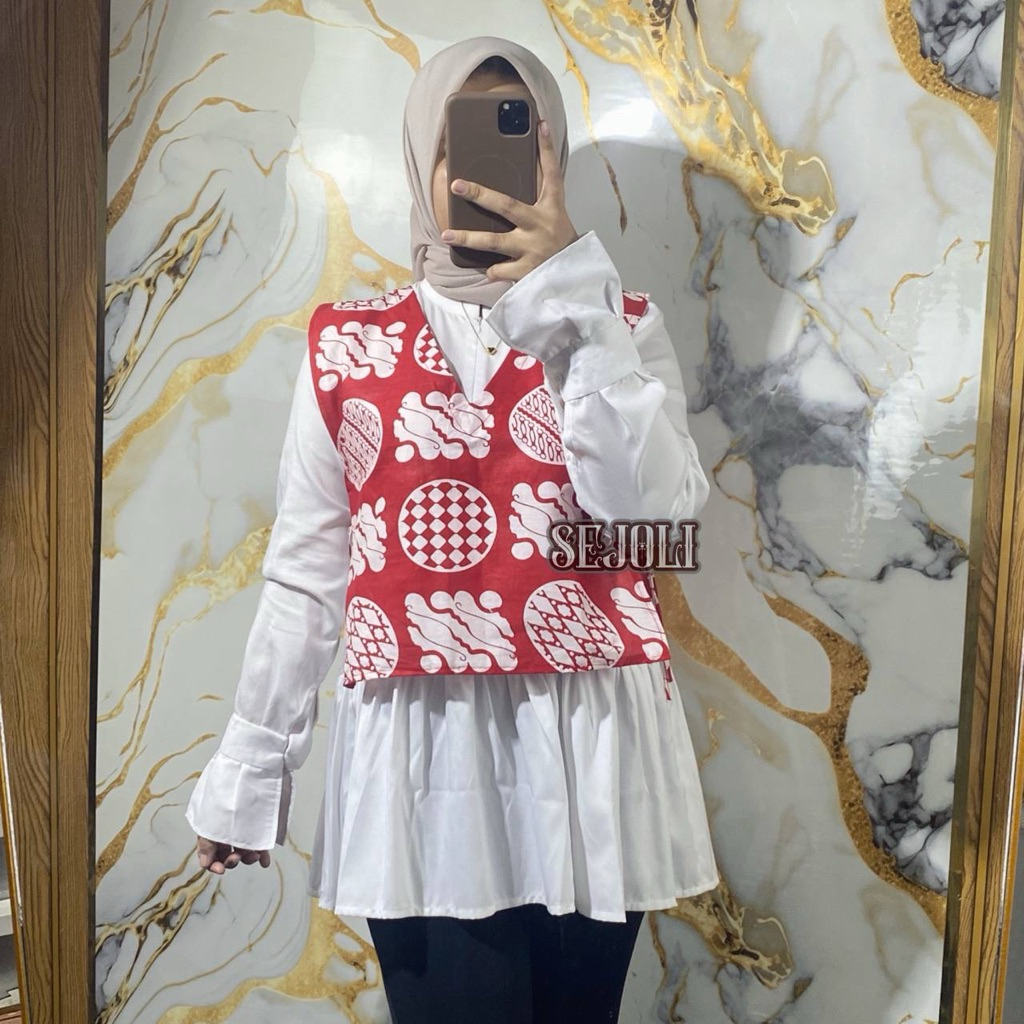 Jual VEST BATIK MERAH PUTIH ATASAN KANTOR OUTFIT KEMERDEKAAN | Shopee ...