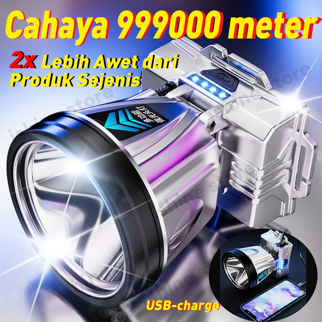 Jual 300 Watt Senter Kepala Super Terang Power Bank Kabel Type C 30 ...