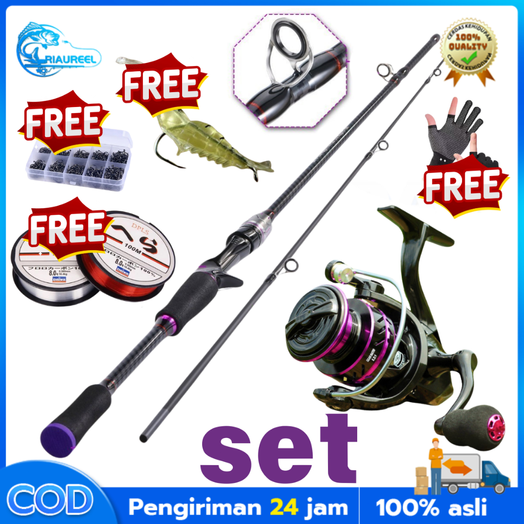 Jual [Riaureel] Satu set reel dan joran 1.8M~2.1M Joran Pancing 6-12LB ...