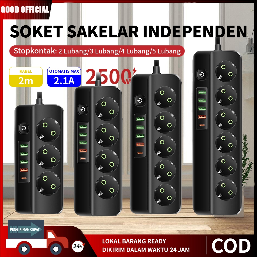 Jual 【Stok Ready】2500W Stop kontak EU USB, Soket Multi - fungsi - 6 lubang besar + 4 port USB ...