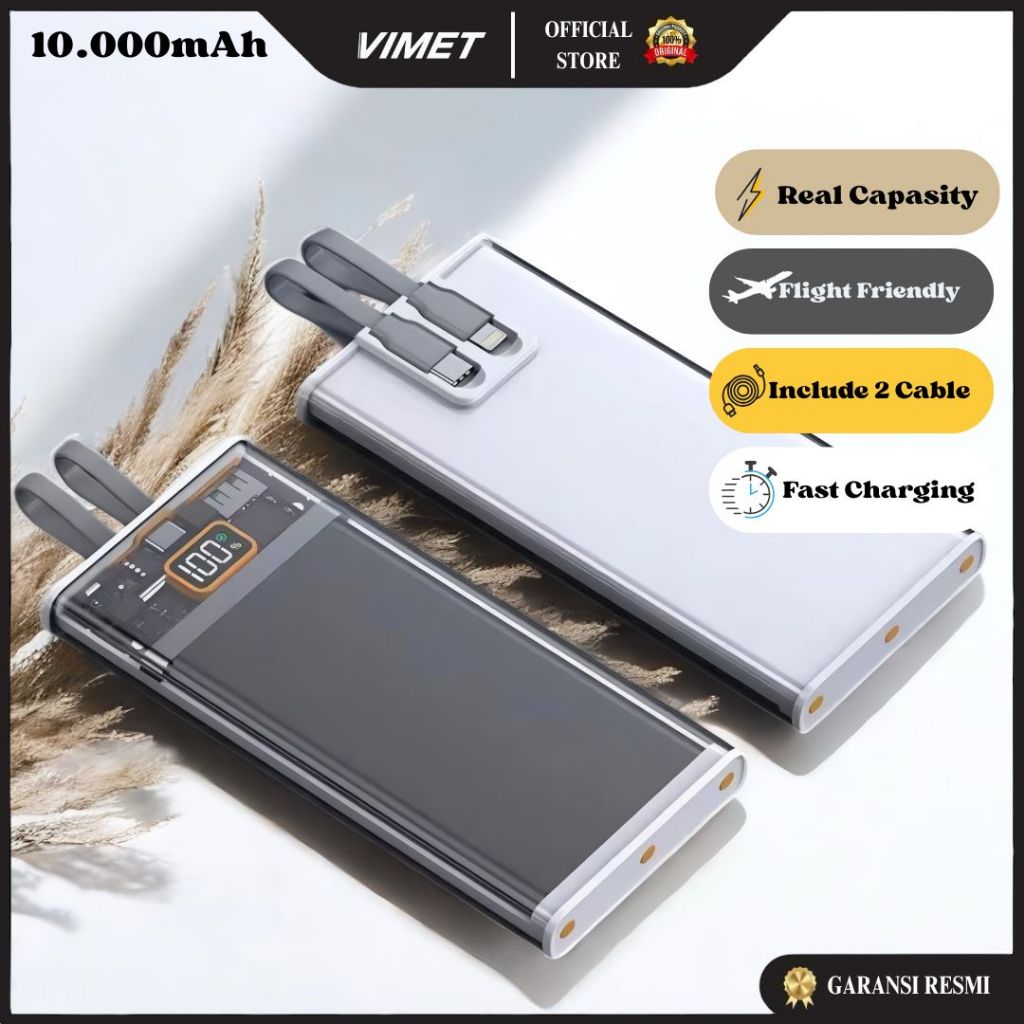 Jual VIMET V15 Powerbank Vimet Transparent 10000mAh Fast Charging 22 ...
