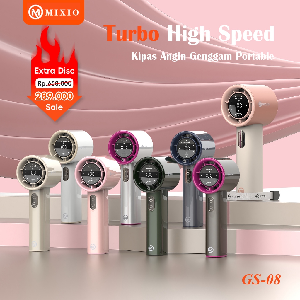 Jual MIXIO GS-08 High-speed Portable Handheld Fan 4400MAH Mini kipas Strong Wind 100 Gear Wind ...