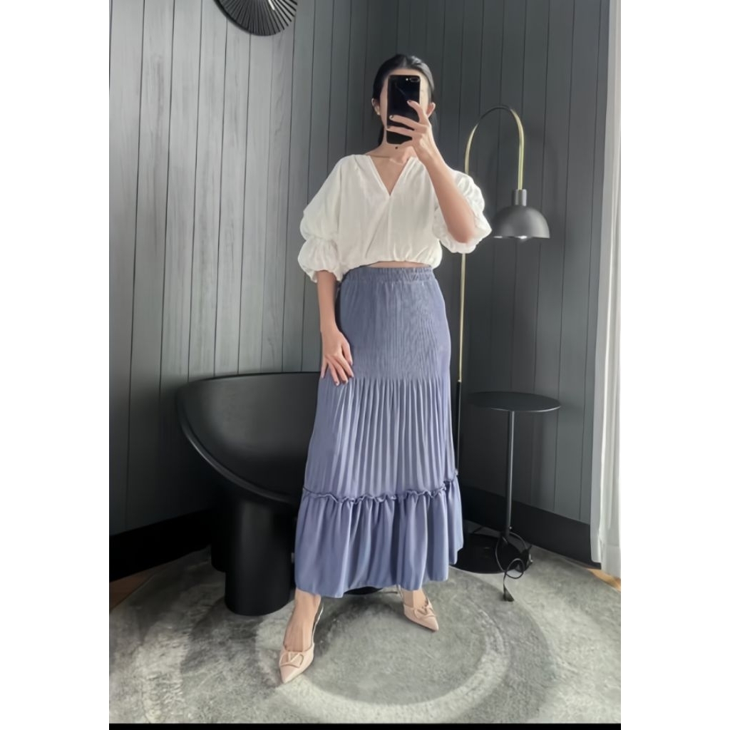Jual Rok Plisket Ruffel | Shopee Indonesia
