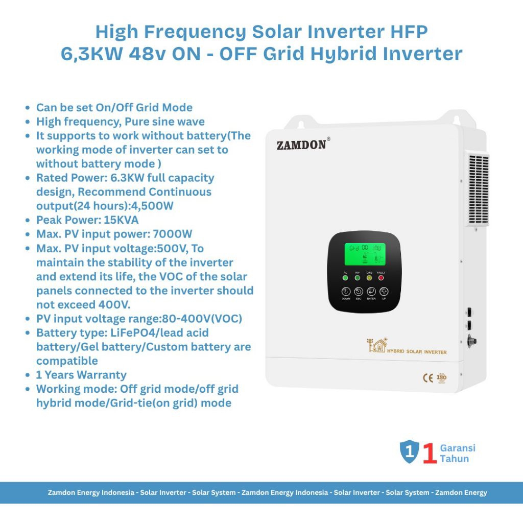 Jual ZAMDON High Frequency 7.87KVA 6.3KW 48V ON &Off grid hybrid solar ...