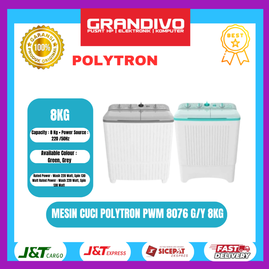 Jual Polytron Mesin Cuci 2 Tabung 8 Kg PWM 8076Y 8076G 8076 Garansi ...