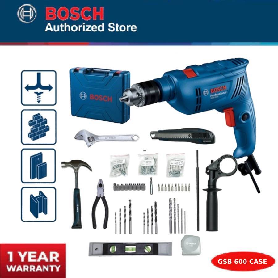 Jual Bosch Bor Impact Listrik + 100 Acc & Kotak Alat 600W 13MM GSB 600 ...