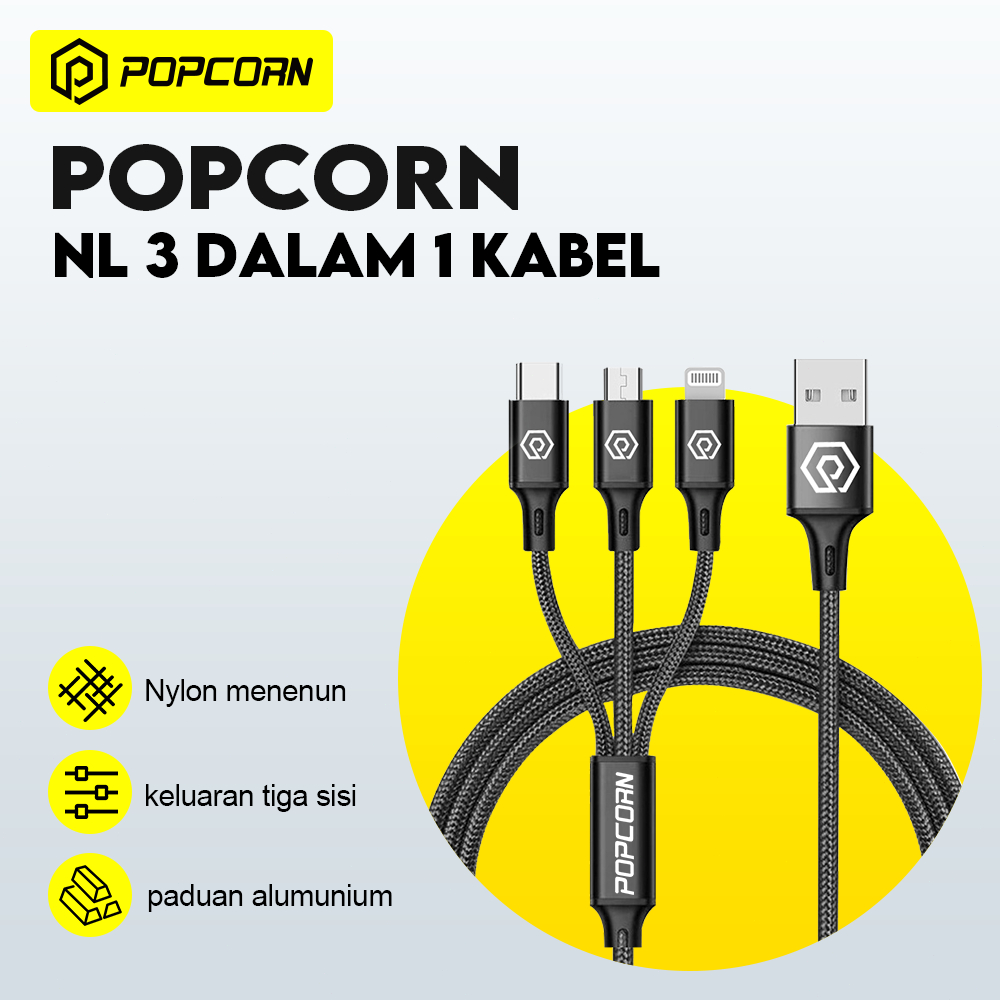 Jual Popcorn Kabel 3 in 1 Tahan Lama 3.1A Pengisian Cepat Ganda USB ke ...