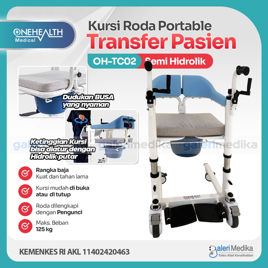 Jual Kursi Roda Transfer Pasien OneHealth OH-TC02 Semi Hidrolik ...