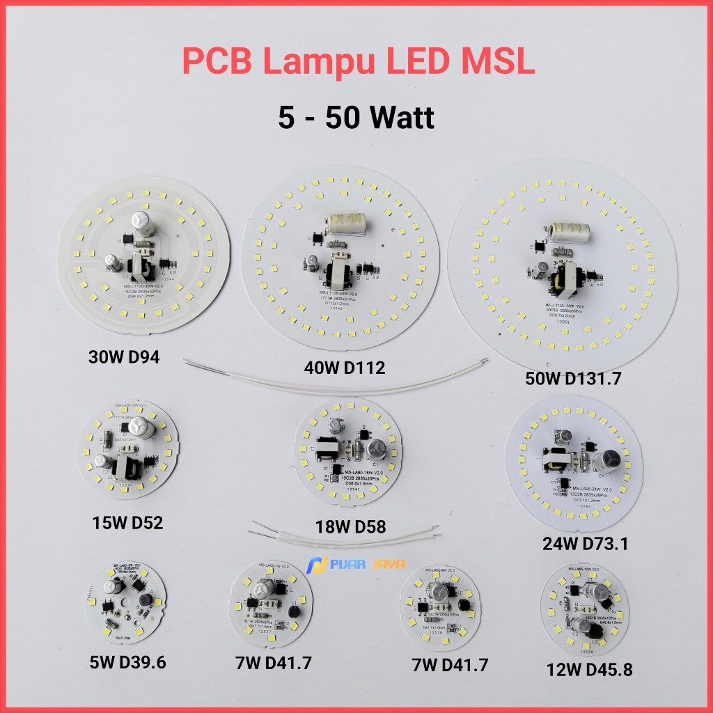 Jual PCB LED AC MSL 5 7 9 12 15 18 24 30 40 50 Watt Lengkap PCB Lampu ...