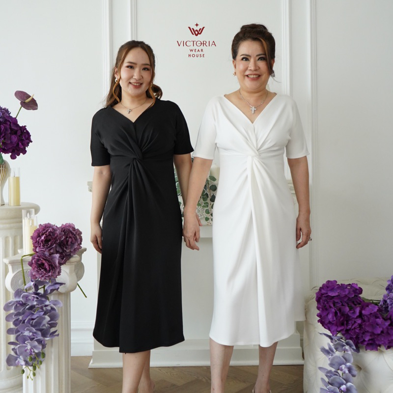 Jual Lana Dress Midi Scuba Lengan Pendek V Neck Dres Gaun Terusan ...