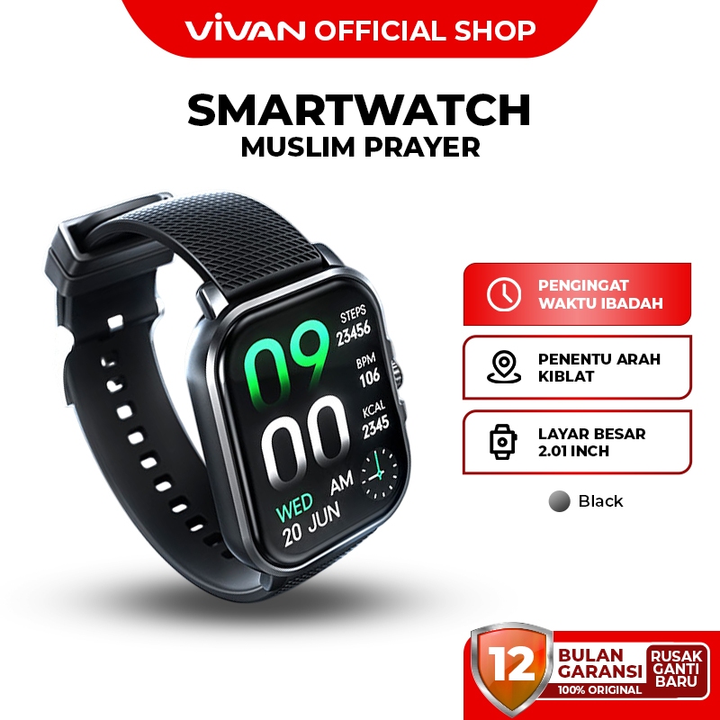 Jual [NEW] VIVAN Islamic Smartwatch Pengingat Waktu Sholat Arah Kiblat ...