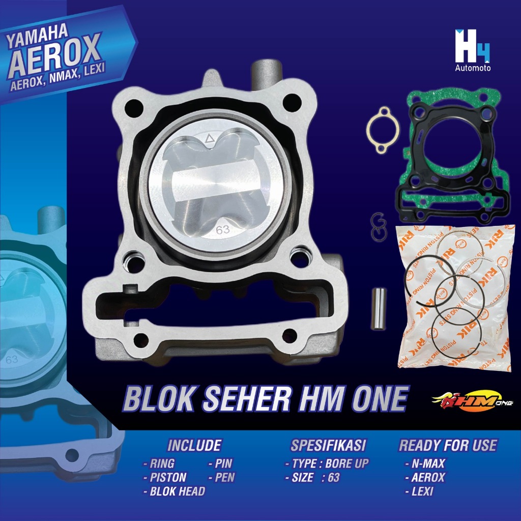 Jual Blok Seher Boring Bore Up Nmax Aerox Lexi 63mm Racing Piston Ring Cylinder Set Original HM1 ...