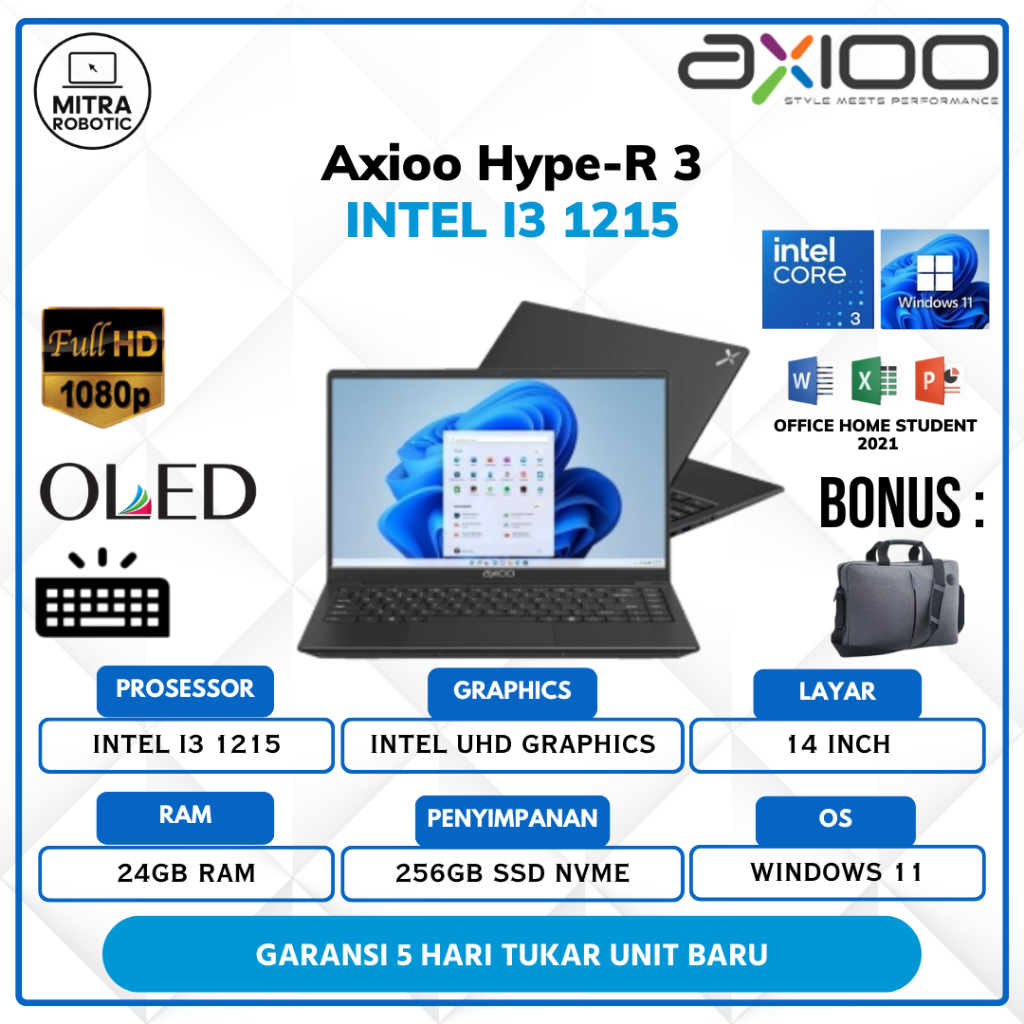 Jual Axioo Hype-R 3 OLED I3 1215 Ram 24GB / 256GB WINDOWS 11 14.0FHD ...