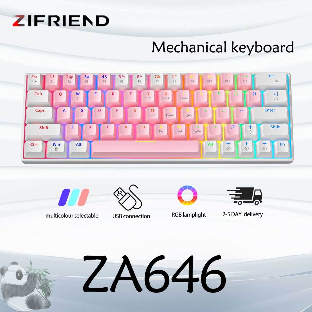 Jual ZIFRIEND KA646 Mechanical Keyboard Gaming RGB 3Pin red/blue switch Hot Swappable Wired 60% ...