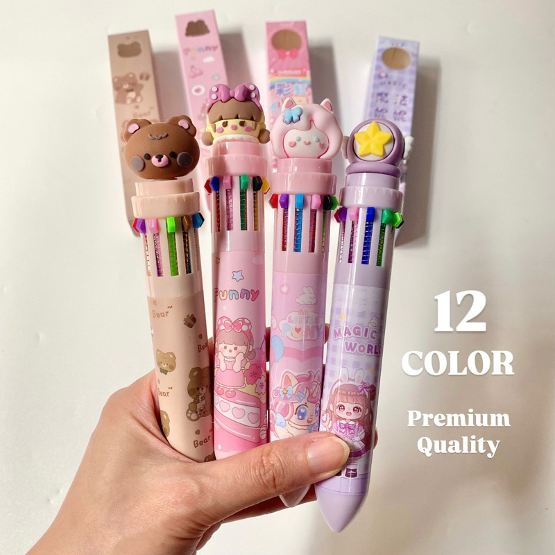 Jual Pulpen 10 & 12 Warna Karakter Multicolor Ballpoint Cute Kawaii ...