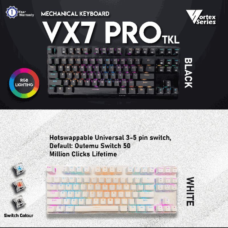 Jual Vortexseries VX7 Pro, Mechanical Keyboard TKL - Black (Outemu Blue ...