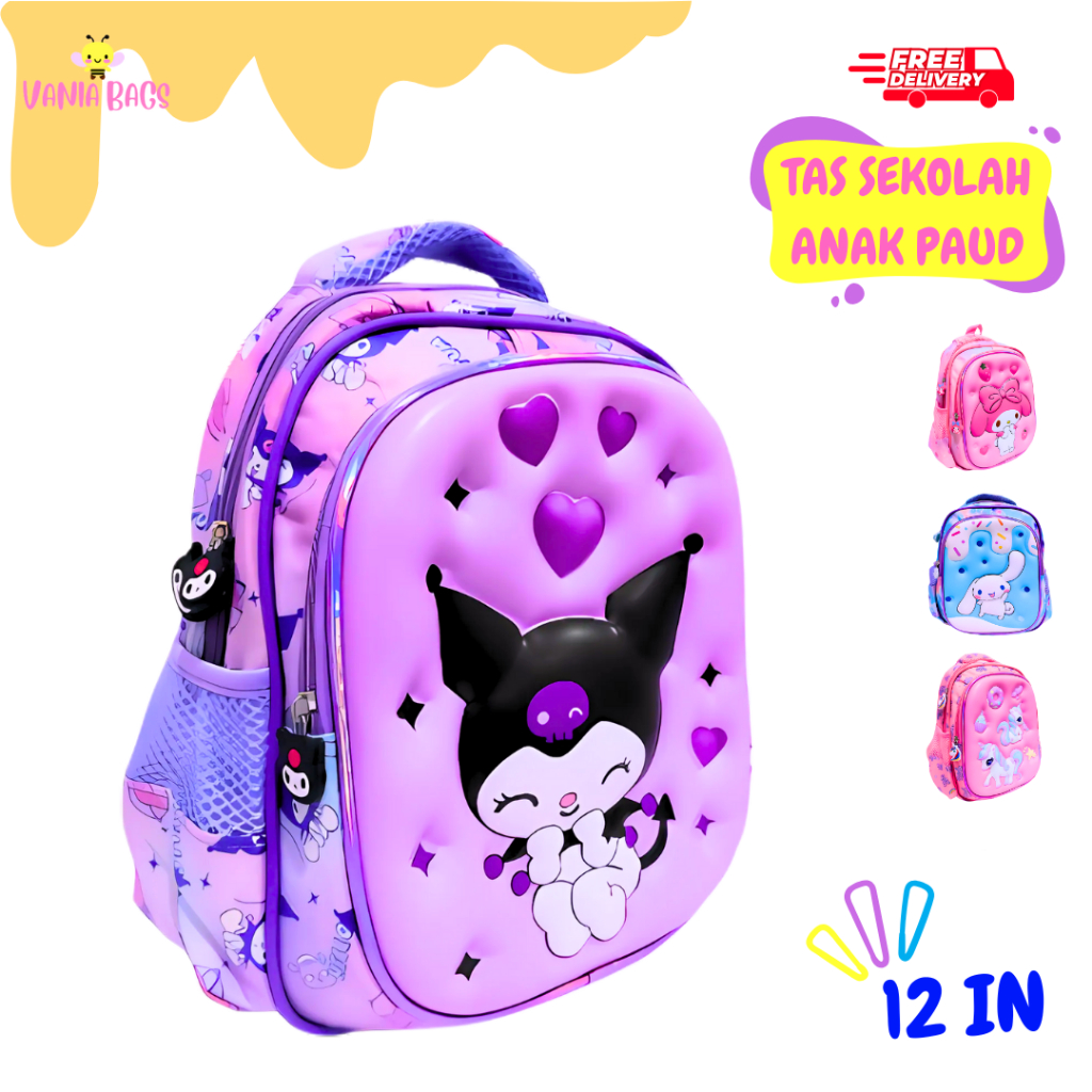Jual tas sekolah anak perempuan paud dan tk gambar embos kuromi waterproof | Shopee Indonesia