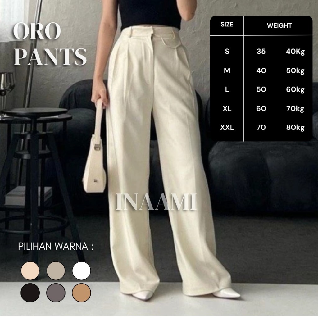 Jual ORO PANTS Celana Wanita Highwaist Panjang Kulot Bahan Anti Kusut ...