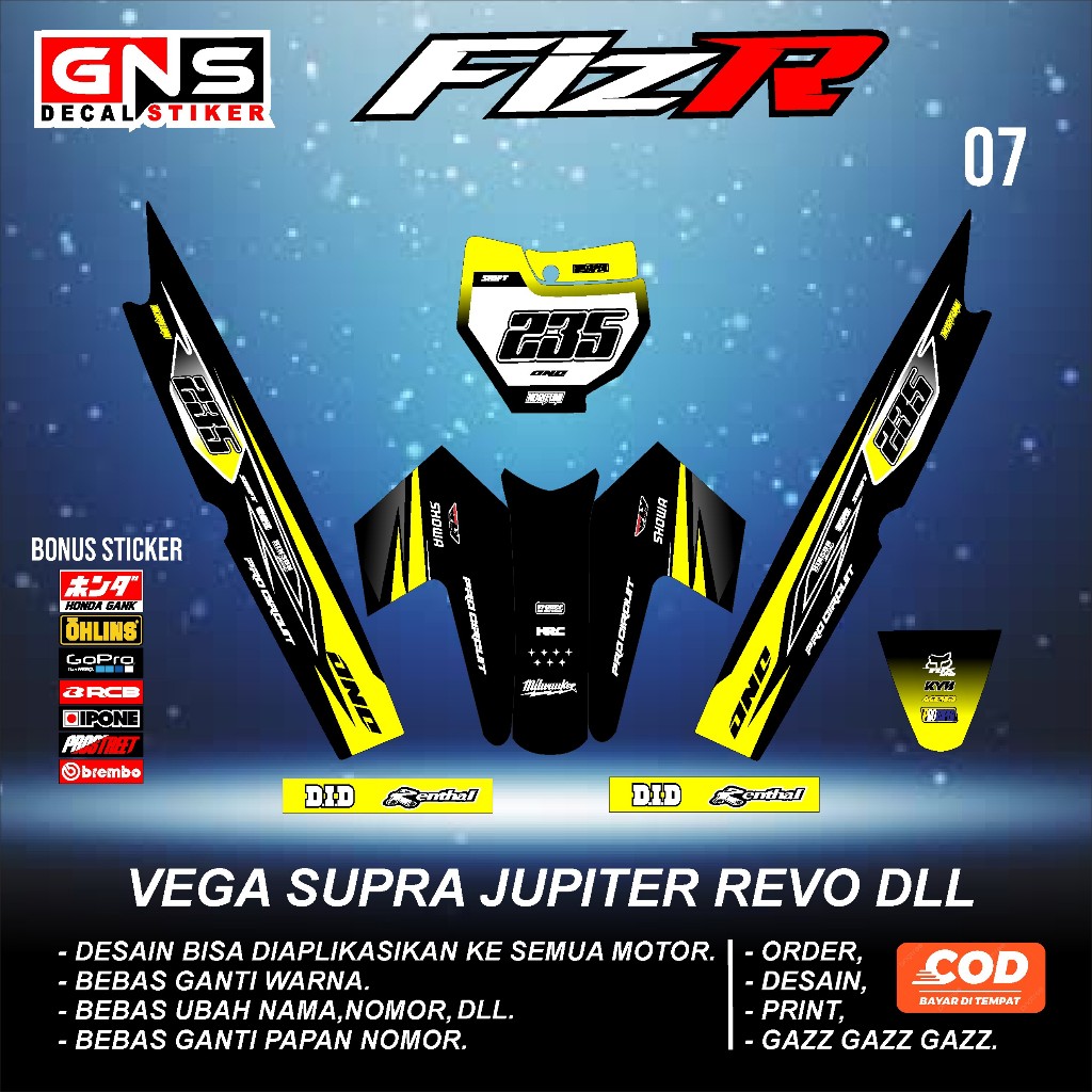 Jual STIKER STRIPING RBT FIZ R MODIF SUPERMOTO BEBAS CUSTOM KODE07 ...
