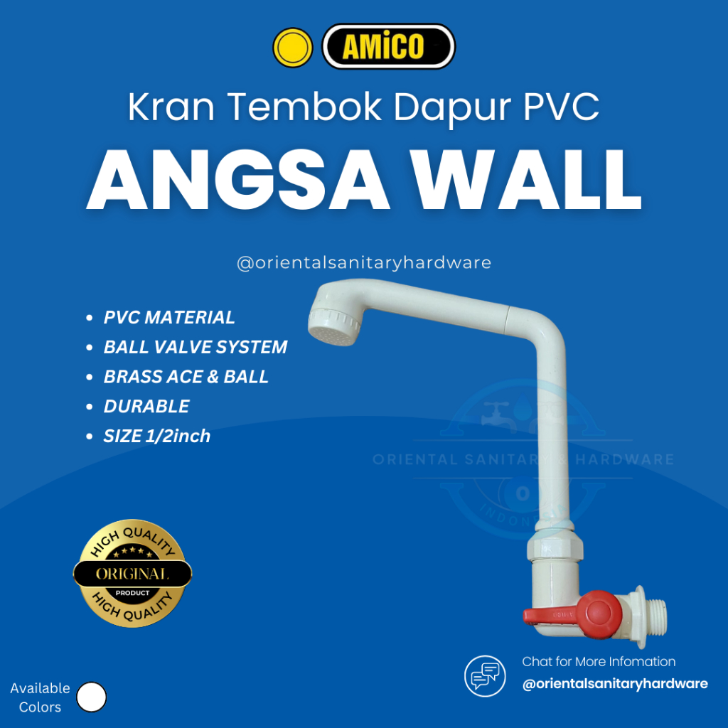 Jual AMICO Keran Kran Air Angsa Dapur WALL TEMBOK PVC 1/2inch Ball ...
