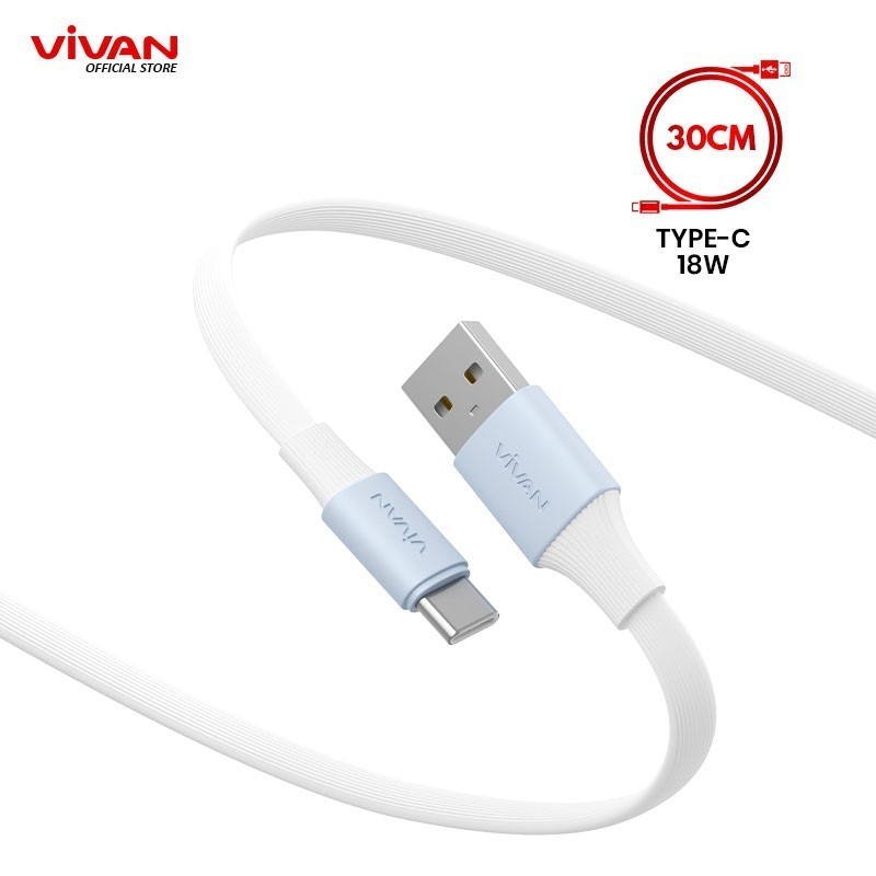 Jual VIVAN Data Cable Type-C 2.4A 30cm Kabel Data Powerbank Quick Charge Tipe C Flat - ORIGINAL ...