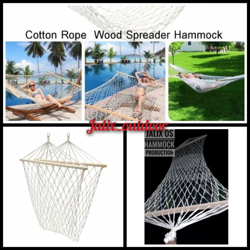 Jual hammock ayunan kayu+tali rajut,, ayunan pantai lebar 80cm | Shopee ...