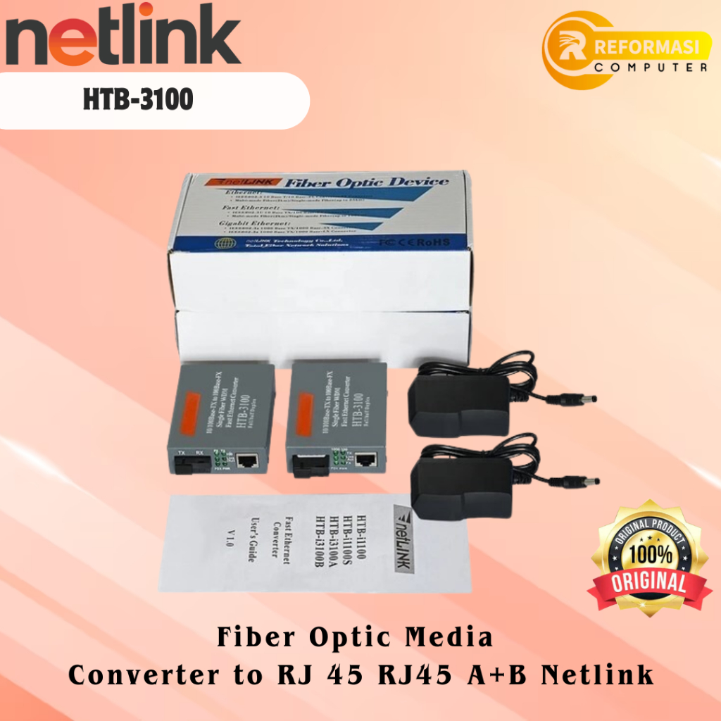 Jual Netlink HTB 3100 10/100 Sepasang AB fiber optic converter HTB ...