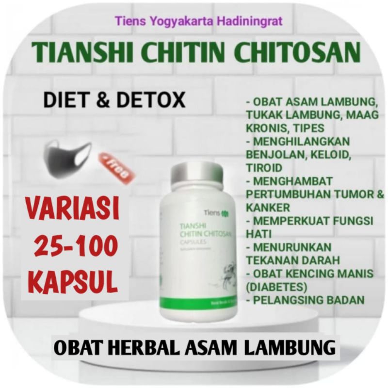 Jual Tiens Chitin Chitosan Obat Asam Lambung Variasi 25-100 Kapsul ...