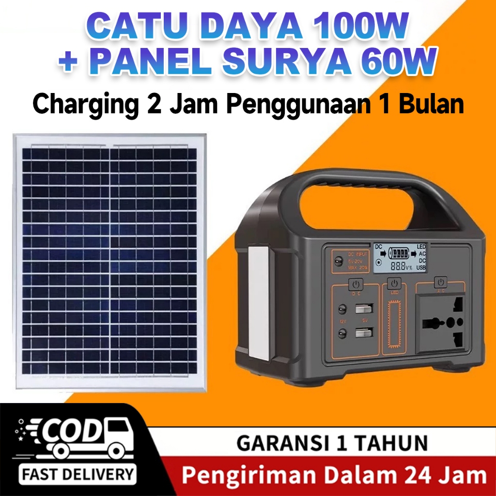 Jual Pembangkit Listrik Tenaga Surya Portabel 220V 100W 25000mAh ...