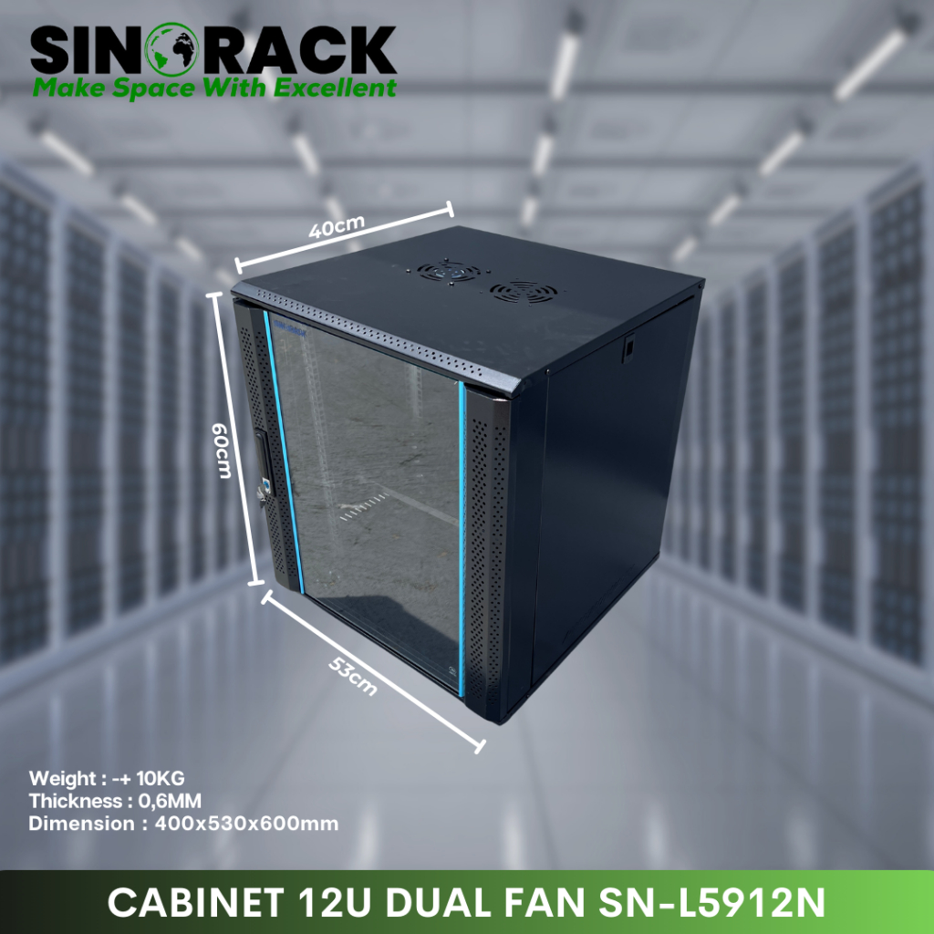 Jual Wallmount Rack Server 12U Sinorack, Rack Server 600x600x650MM ...