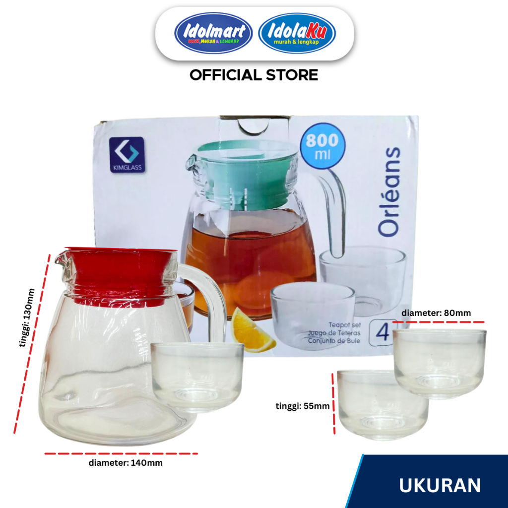 Jual IDOLAKU Teko Set Mini Kimglass - Teko plus Gelas 4in1 - Teapot ...