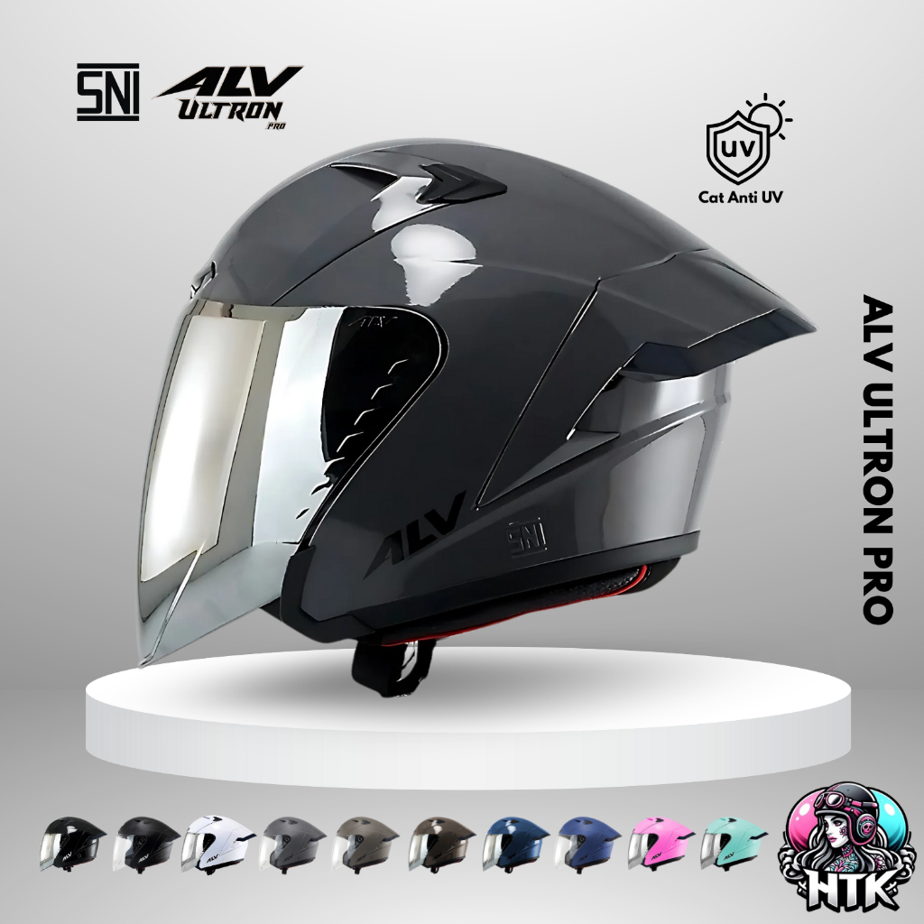 Jual ALV ULTRON PRO GREY Helm Half Face Single Visor Standart SNI ...