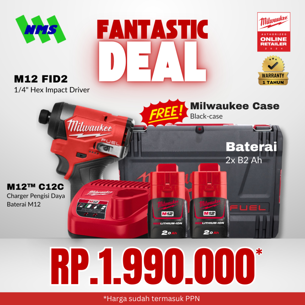Jual Mesin Obeng Bor Milwaukee M12 FID2-0 Hex 1/4" Compact Impact Driver 3600 rpm 170Nm Generasi ...