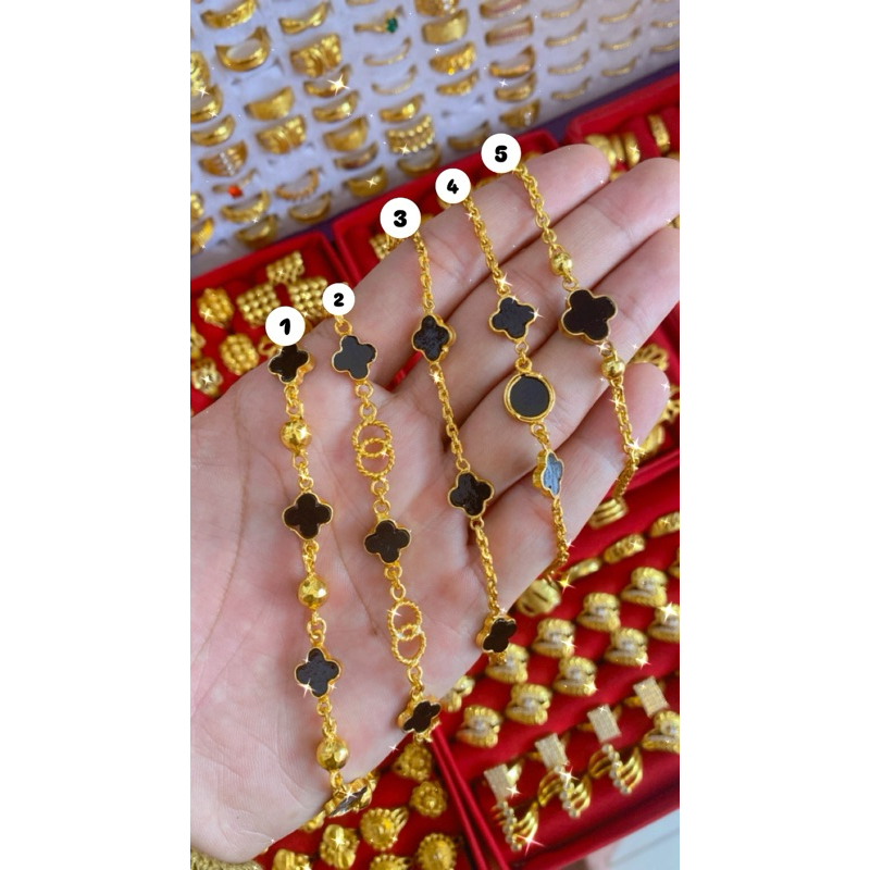 Jual EMAS MALAYSIA GELANG CLOVER BUNGA HITAM BERSURAT | Shopee Indonesia