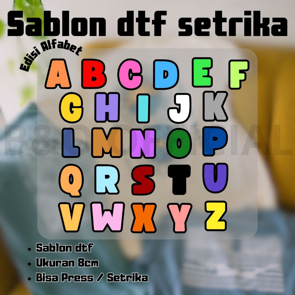 Jual B&O Sablon Setrika DTF Stiker Huruf ABC Alfabet dan Angka Warna ...