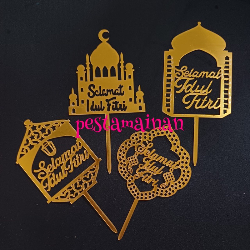Jual Cake topper bahan acrylic tulisan selamat idul fitri toper kue ...