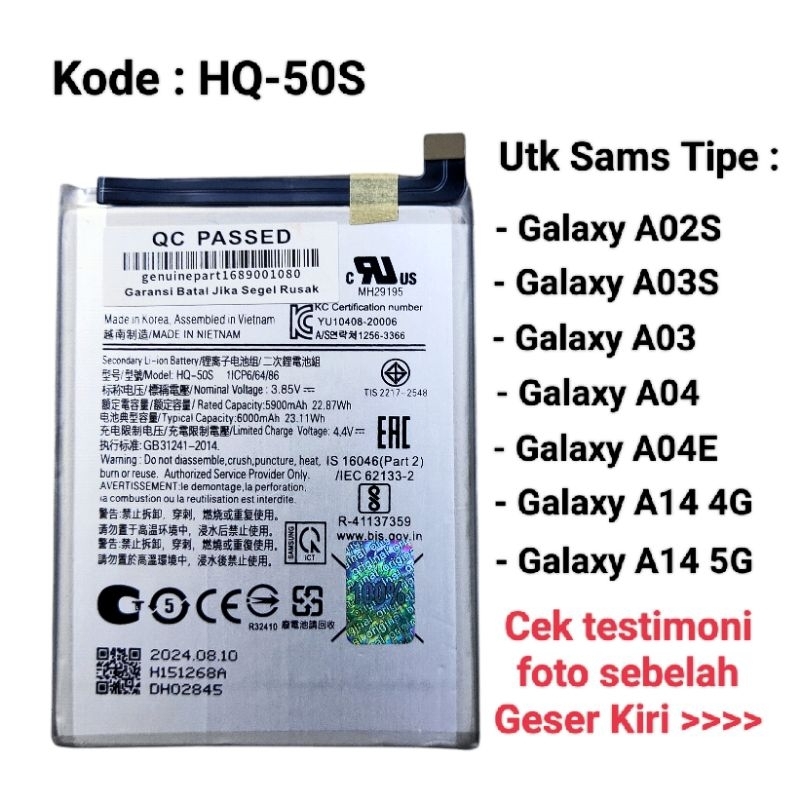 Jual Baterai Batre Sams A02S A025F A03 A03S A037F A04 A04E A14 HQ50S Original Battery | Shopee ...