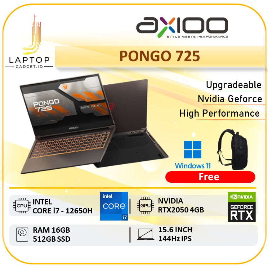 Jual Laptop Gaming Axioo Pongo 725 Intel i7 12650H Nvidia RTX2050 4GB ...